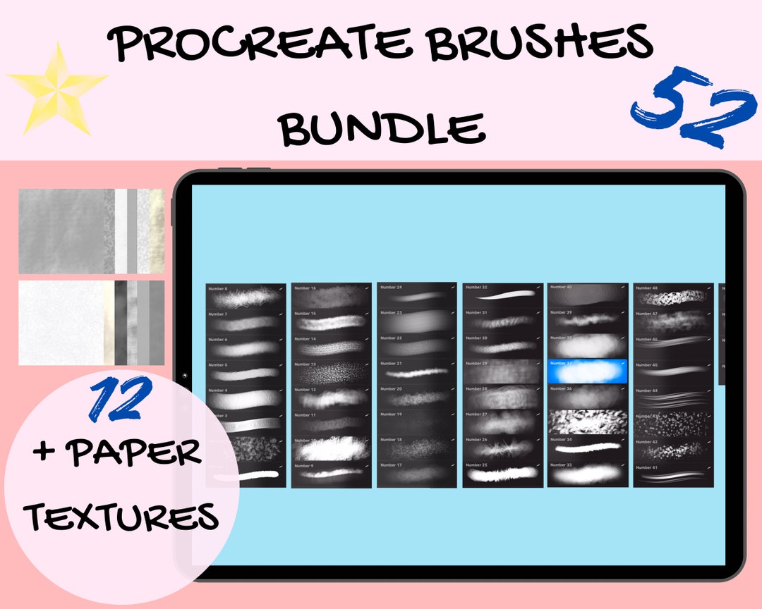 52 Procreate Brushes Bundle - 12 Paper Textures - Paper Canvas ...