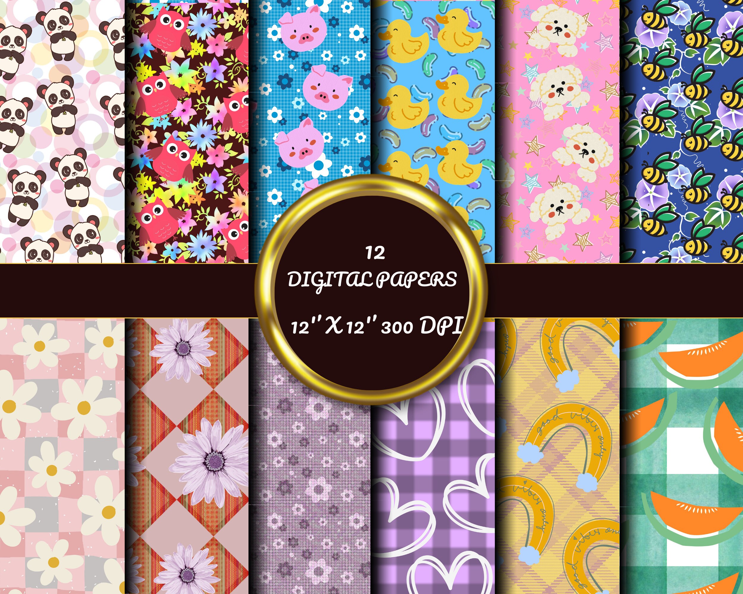 Animals and Cute Digital Papers - Commercial Use - Printable Scrapbook ...