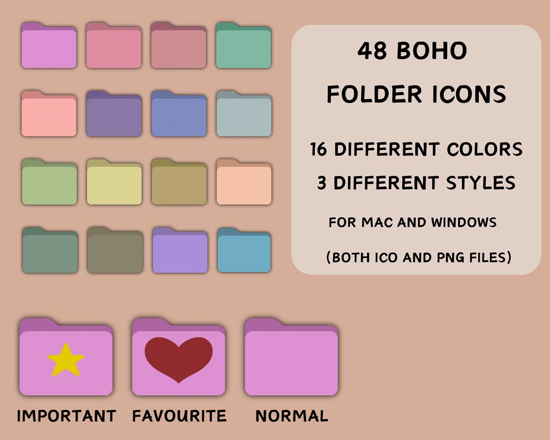 48 Desktop Folder Icons - Boho Colors - 3 Styles - Important ...