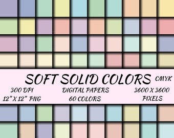 Solid Soft Pastel Colors Digital Papers Pack - Commercial Use - 12 ...