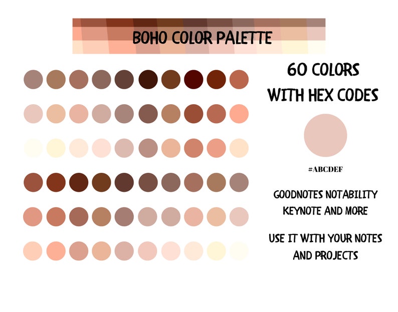 Boho Color Palette With Hex Codes - 60 Colors - Planner Notes ...