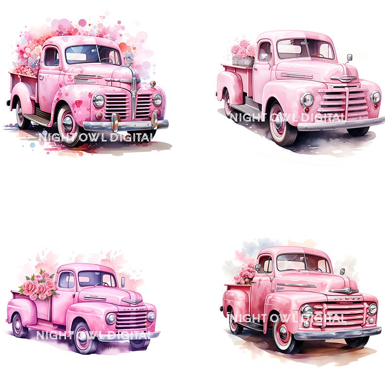 Valentine's Day Pink Truck Clipart - 15 High Quality JPGS, Romantic ...