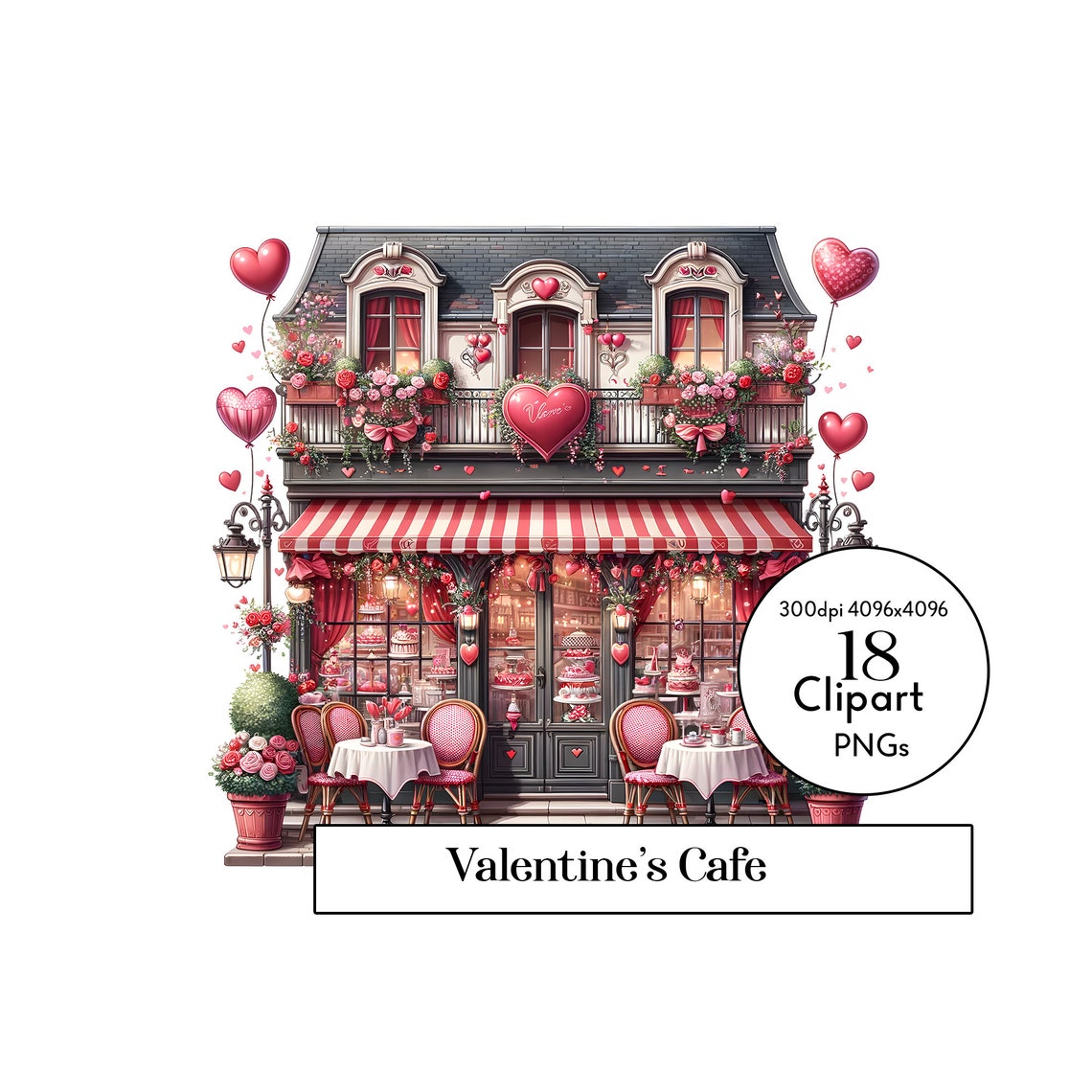 Valentine's Cafe Clipart - Set of 18 Romantic PNG Illustrations for ...