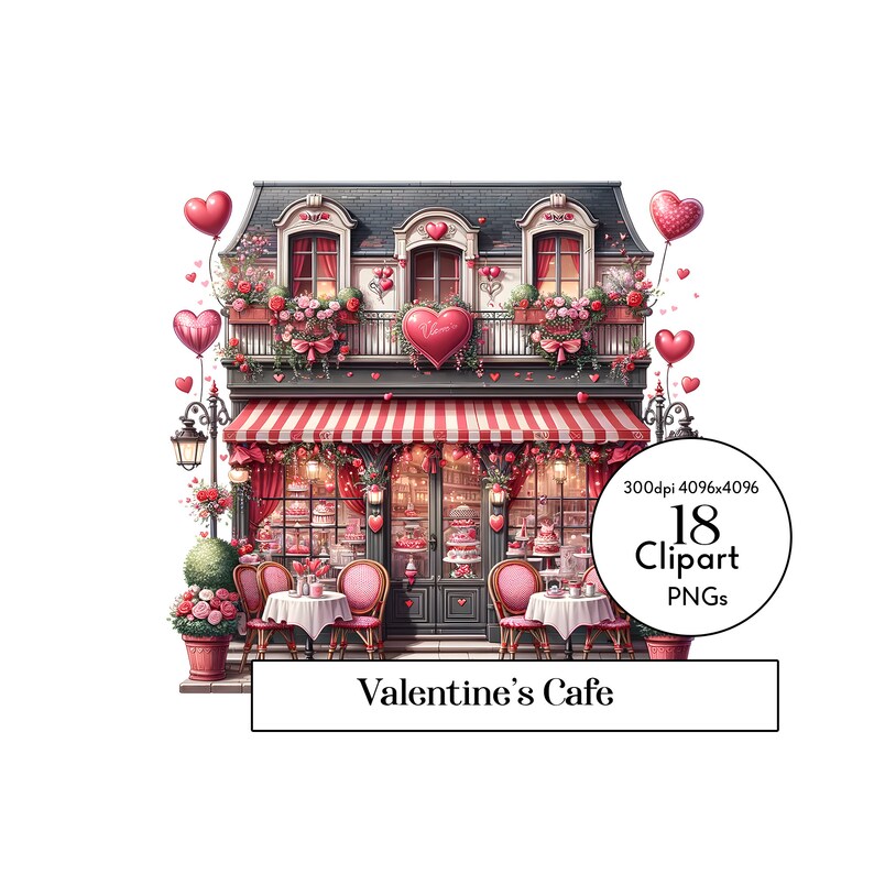 Valentine's Cafe Clipart - Set of 18 Romantic PNG Illustrations for ...