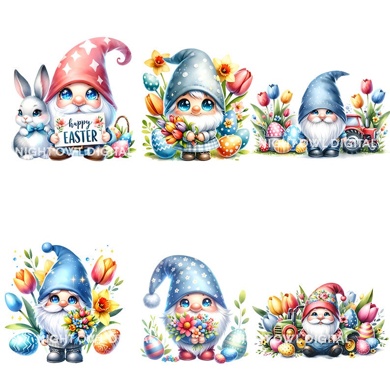 Cute Easter Gnomes Watercolor Clipart - Set of 16 Adorable PNG ...