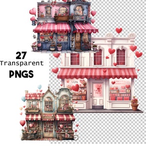 Valentines Store Front Clipart, 27 PNG, Watercolor, Junk Journal ...