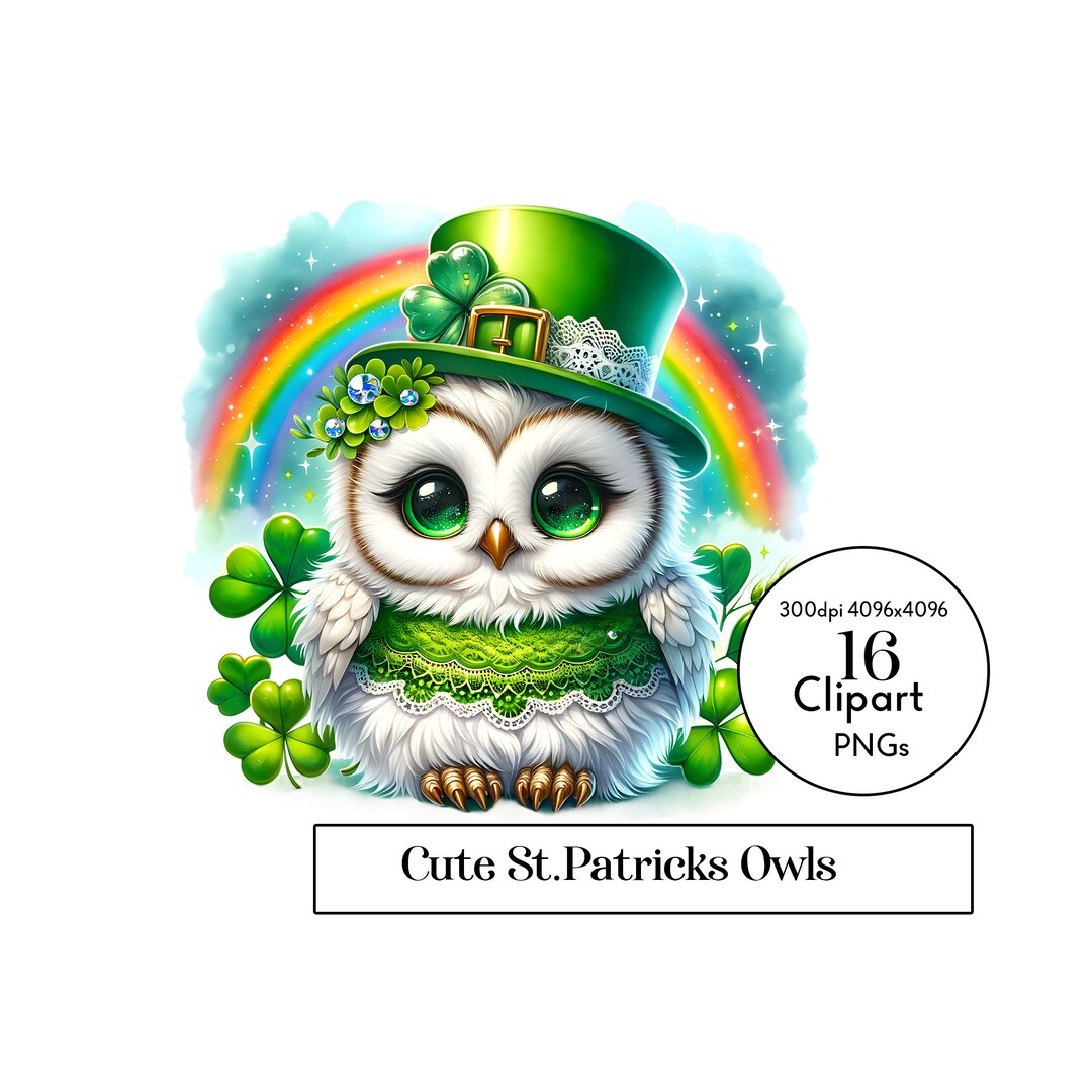 Adorable St. Patrick's Day Owls: 16 Pngs Watercolor Clipart for Festive ...