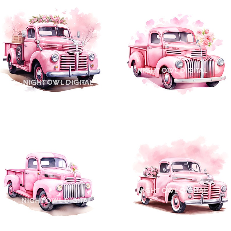 Valentine's Day Pink Truck Clipart - 15 High Quality JPGS, Romantic ...