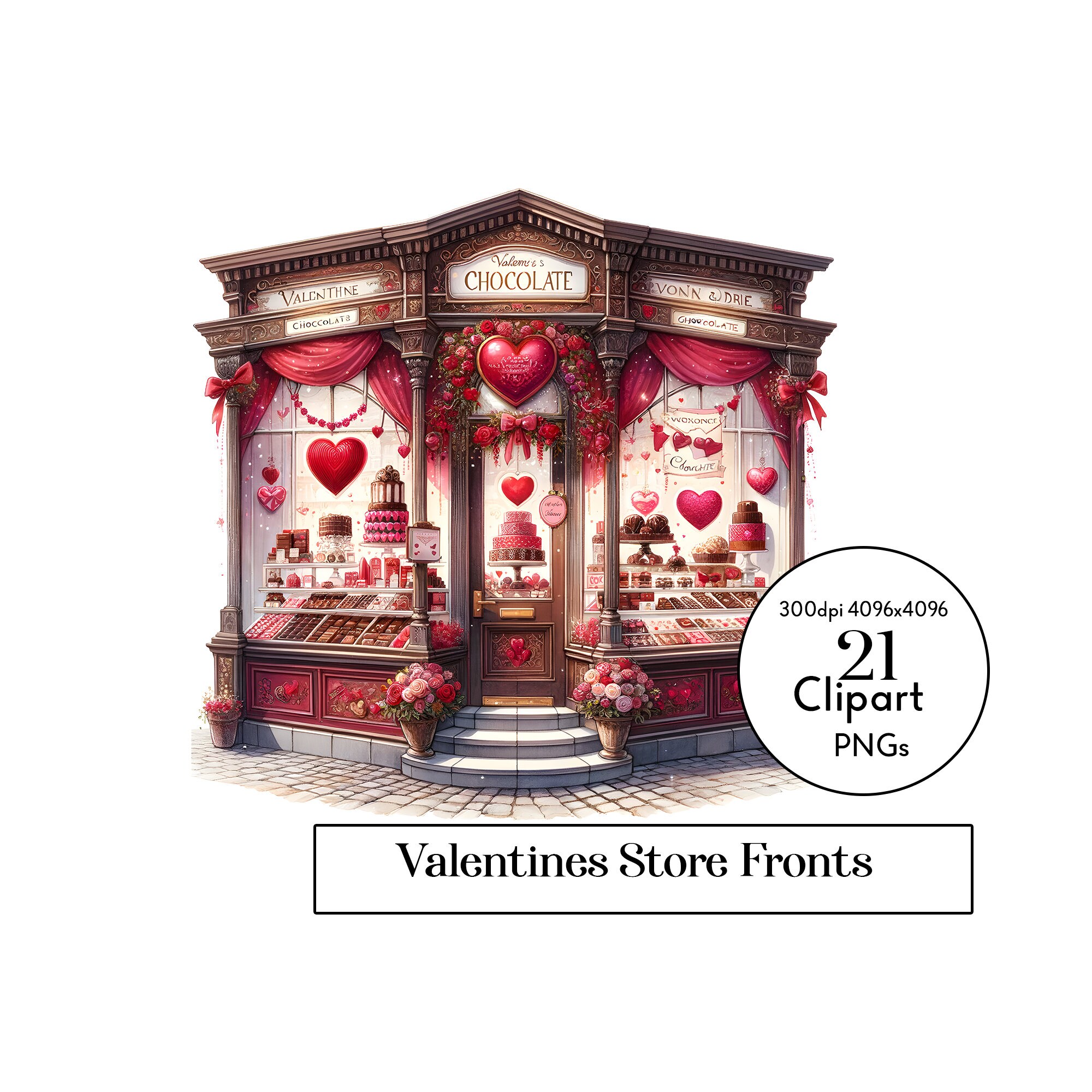 Valentine's Day Store Fronts Clipart - Set of 21 Charming PNG ...