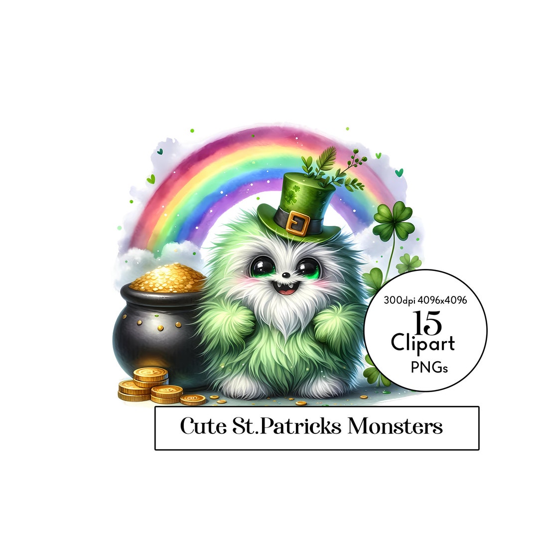 Adorable St. Patrick's Day Monsters: 15 Pngs Watercolor Clipart for ...
