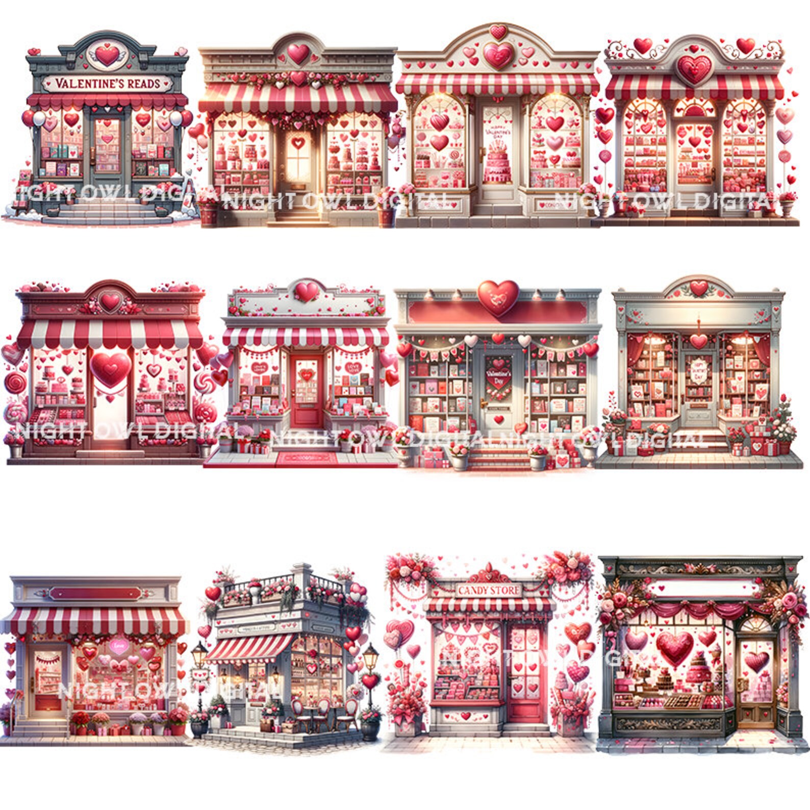 Valentine's Day Store Fronts Clipart - Set of 21 Charming PNG ...
