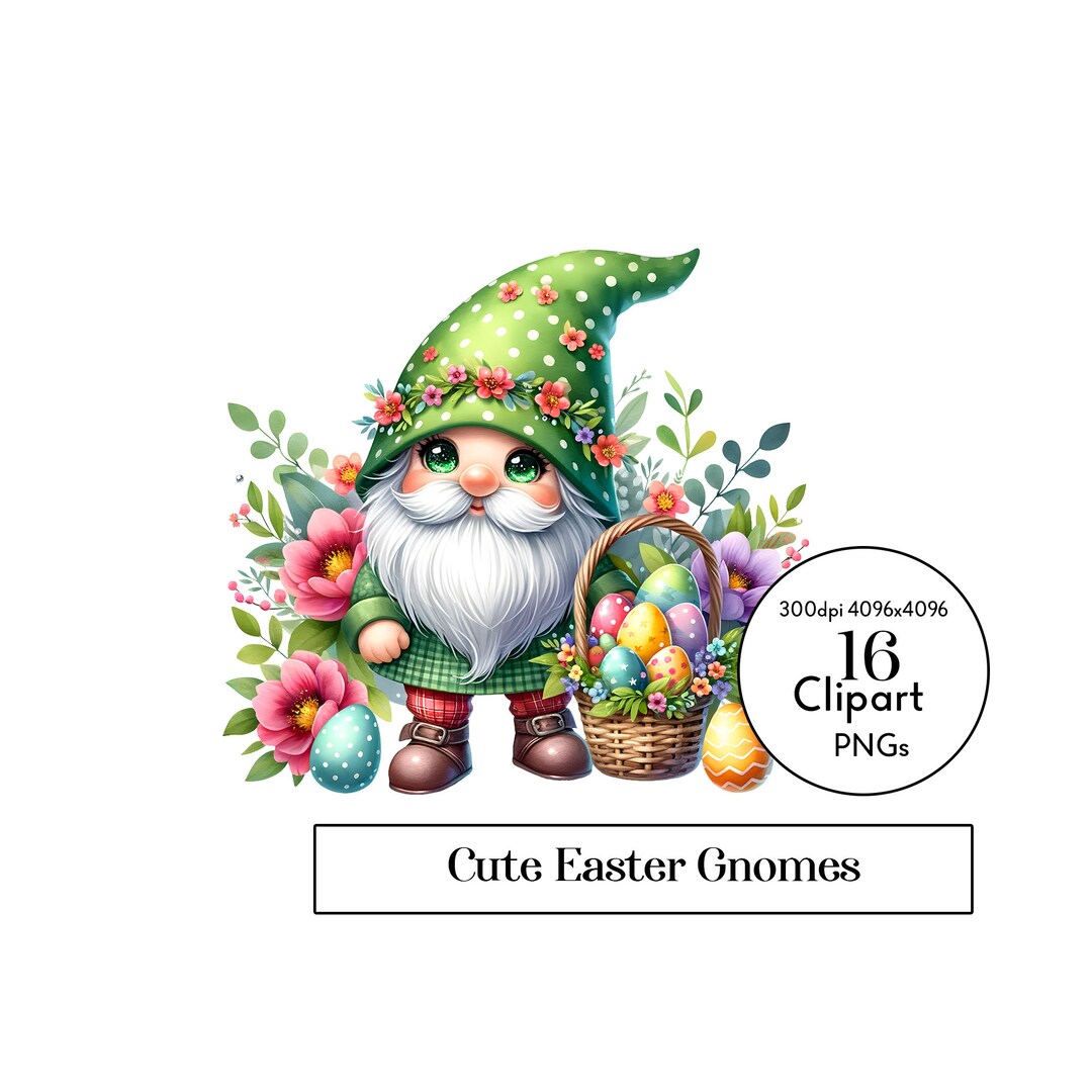 Cute Easter Gnomes Watercolor Clipart - Set of 16 Adorable PNG ...