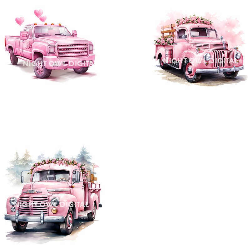 Valentine's Day Pink Truck Clipart - 15 High Quality JPGS, Romantic ...