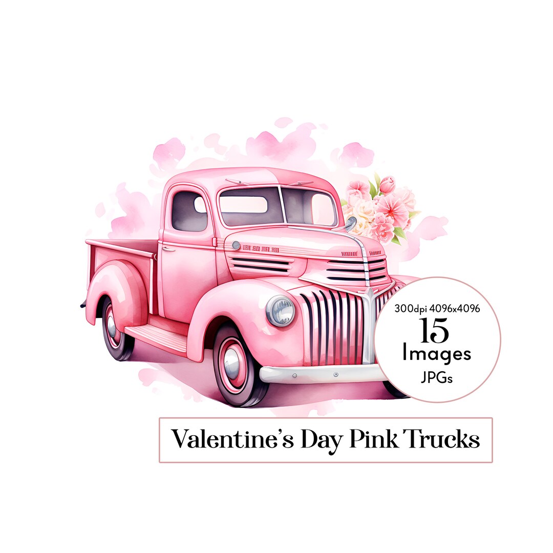 Valentine's Day Pink Truck Clipart - 15 High Quality JPGS, Romantic ...