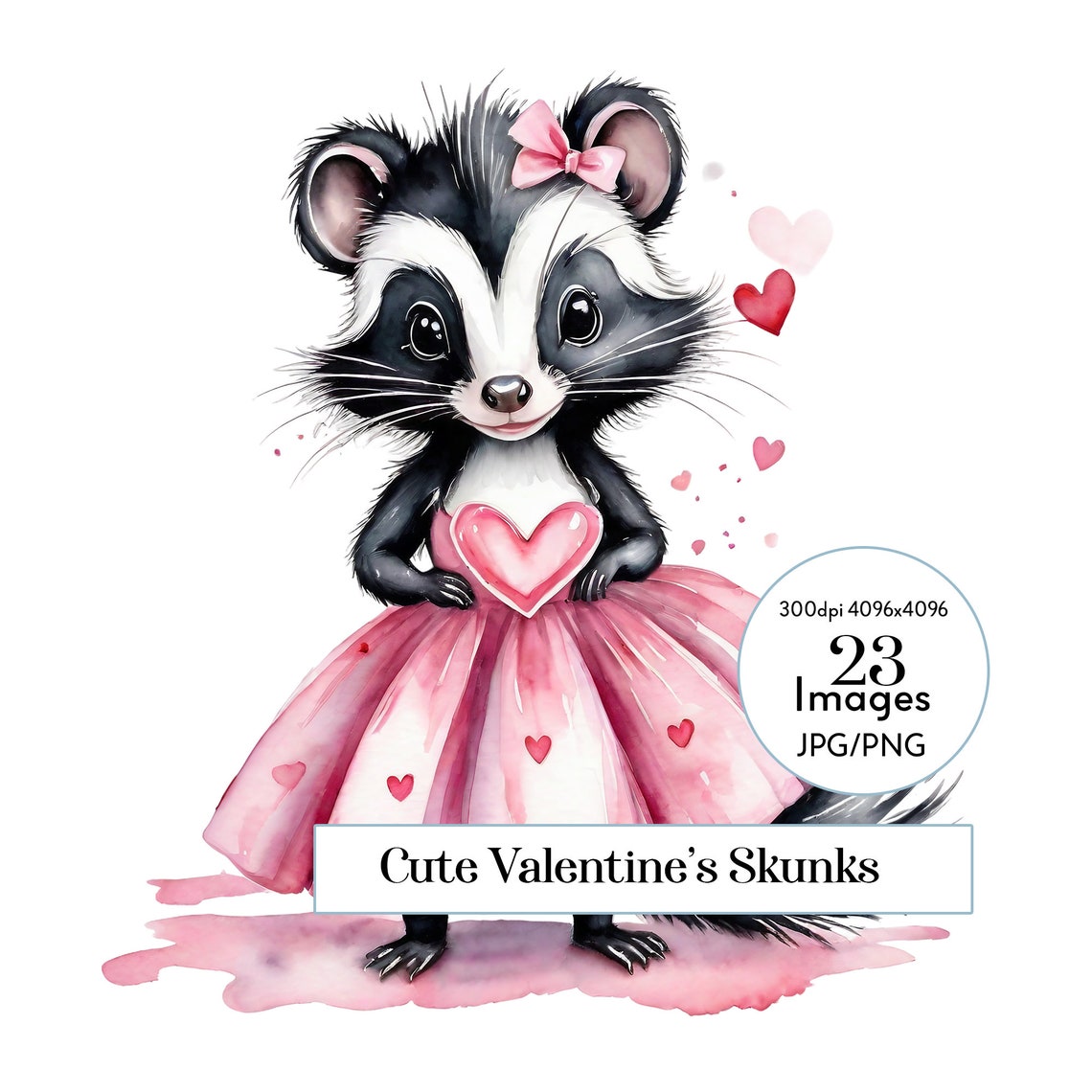 Cute Valentine's Day Skunks Watercolor 23 JPG/PNG, Junk Journal ...