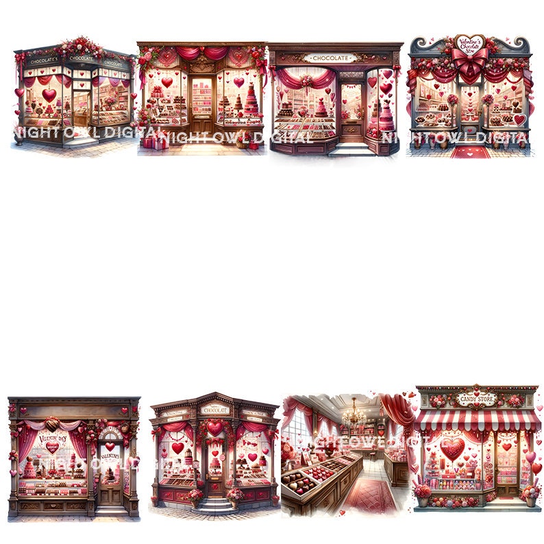Valentine's Day Store Fronts Clipart - Set of 21 Charming PNG ...
