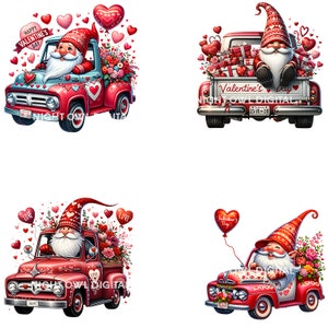 Valentine's Gnomes and Trucks Clipart - Set of 12 PNG Illustrations for ...