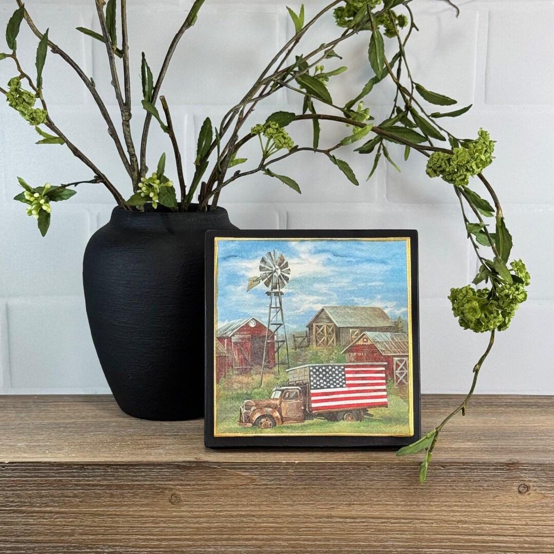Rustic Americana Barn: Standing Wood Art Block, Patriotic Decor - Etsy