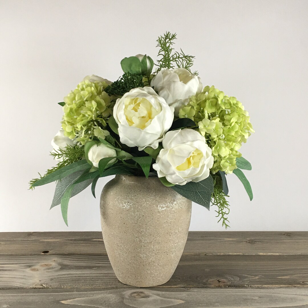 White Peony Flower Arrangement in Vase. Artificial Floral Design for ...