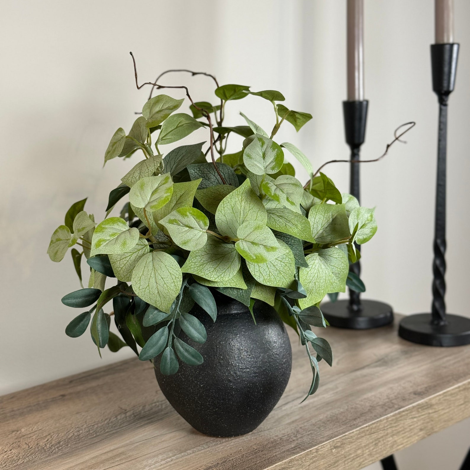 Greenery Arrangement Pothos in Black Vase. Contemporary, Boho, Modern ...