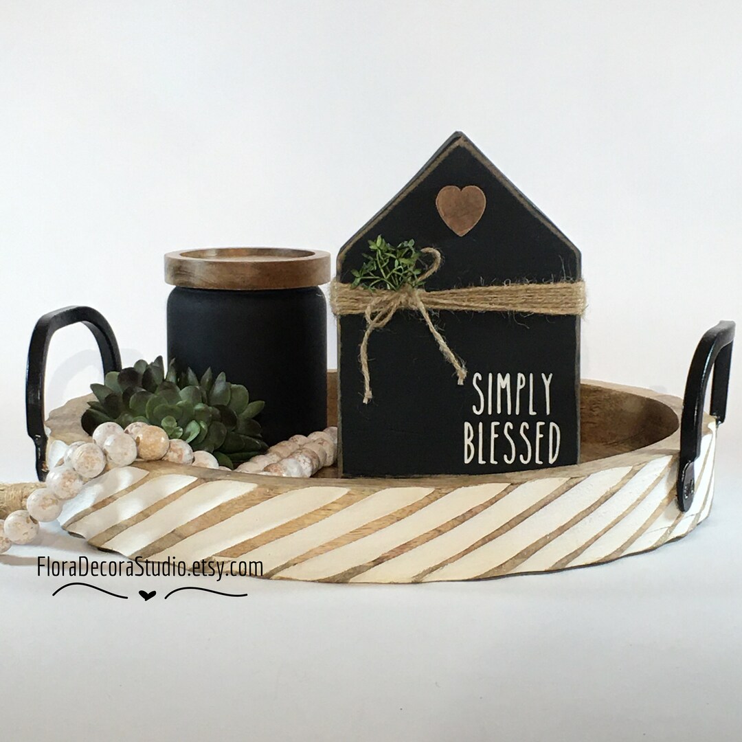 Simply Blessed Block Mini House, Farmhouse Decor Tiered Tray, Wood ...