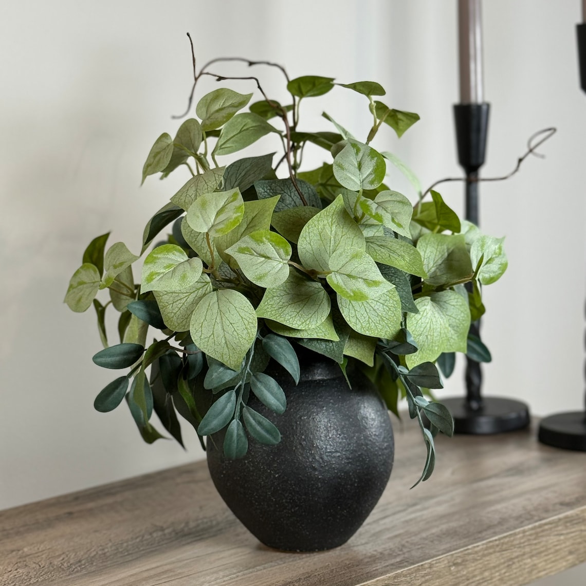 Greenery Arrangement Pothos in Black Vase. Contemporary, Boho, Modern ...