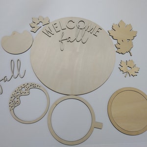 Welcome Fall Door Hanger, DIY Kit, Unfinished Wooden Door Round Sign ...