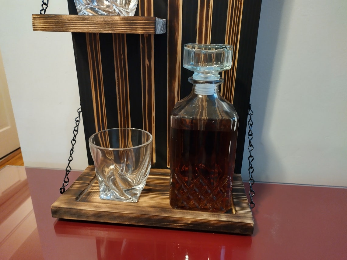 Inverted American Flag Whiskey Rack Black and Wood Burnt, Whiskey ...