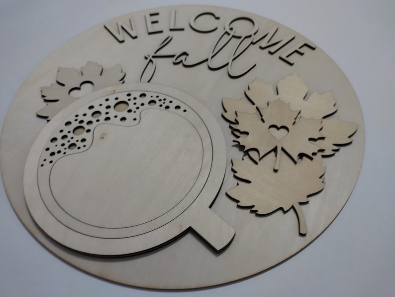 Welcome Fall Door Hanger, DIY Kit, Unfinished Wooden Door Round Sign ...