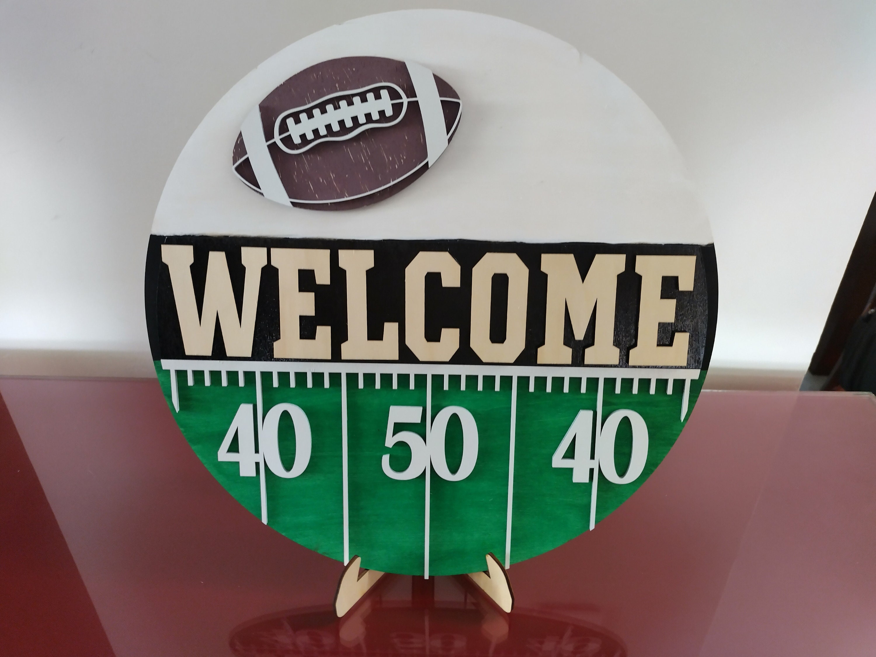 Football Wood Round Door Sign, Door Hanger, Sign for the Porch, Porch ...