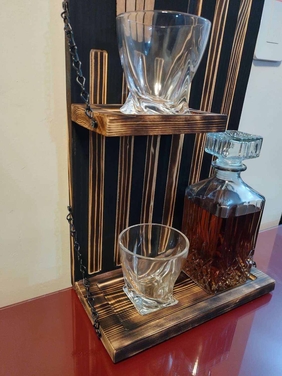 Inverted American Flag Whiskey Rack Black and Wood Burnt, Whiskey ...