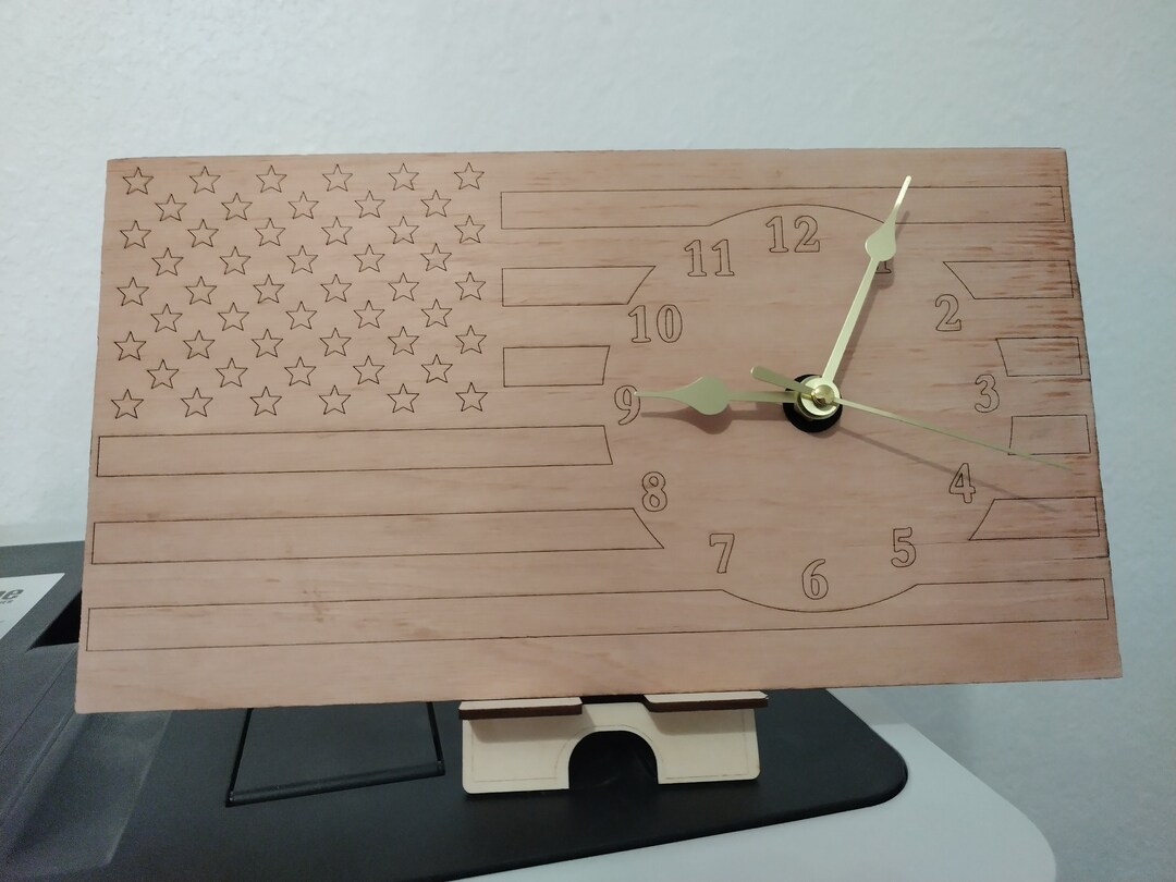 US Flag Desk Clock - Wood Clocks - Time Piece - Laser Burned Clock - 12 ...