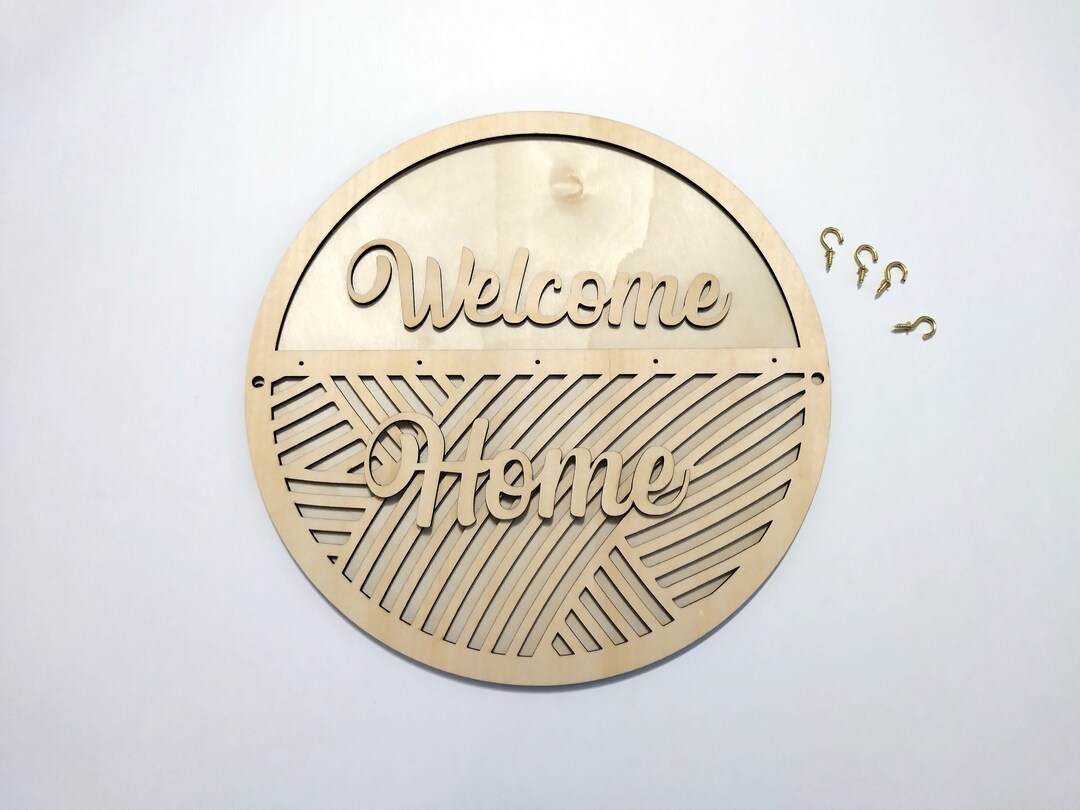 Welcome Home Key Rack DIY Kit, Unfinished Wooden Door Round Sign ...