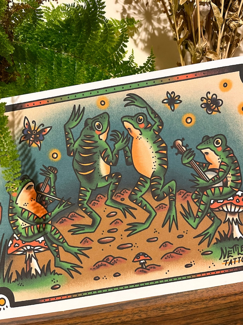 Frog Dance A4 Traditional Tattoo Flash Print - Etsy