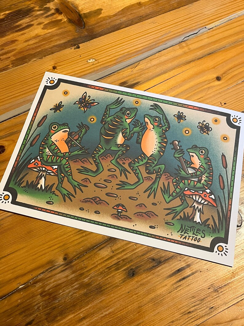 Frog Dance A4 Traditional Tattoo Flash Print - Etsy