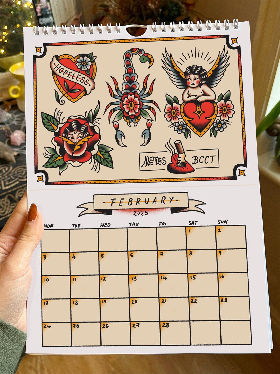 2025 Tattoo Flash Calendar, 12 Month Hanging Calendar, Colourful Prints ...