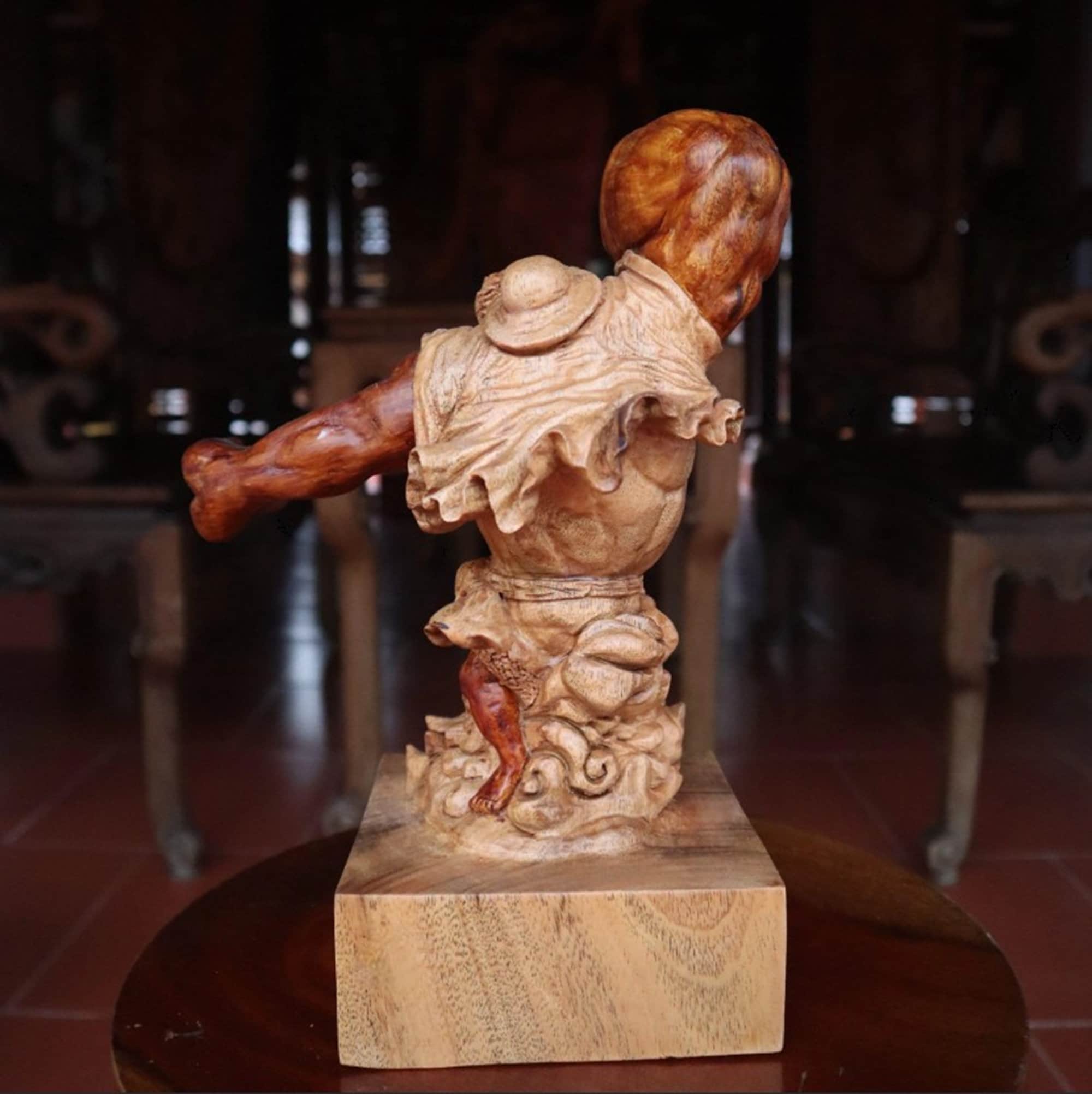 Luffy Gear 4 Mahogany Wood Carving Statue Unique Handcrafted Anime ...
