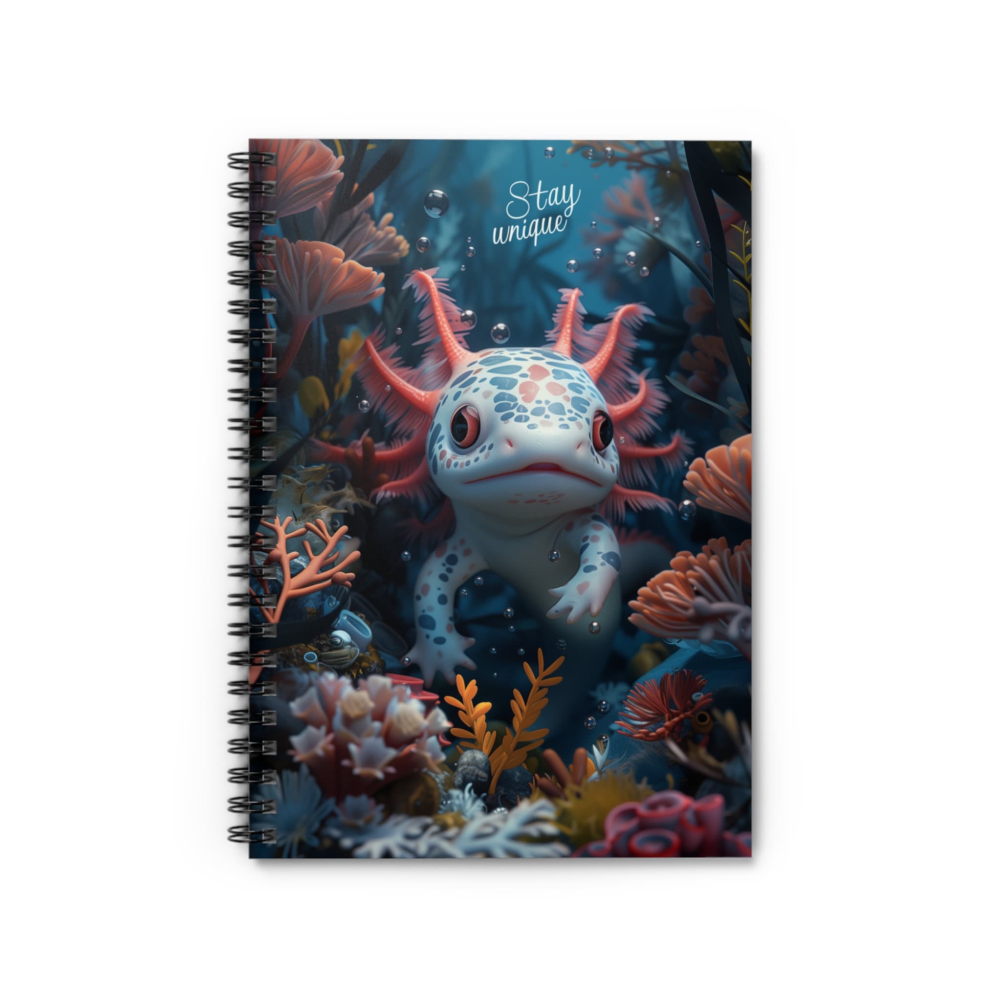 Spiral Notebook Ruled Line, Axolotl Notebook, Neon Journal, Underwater ...