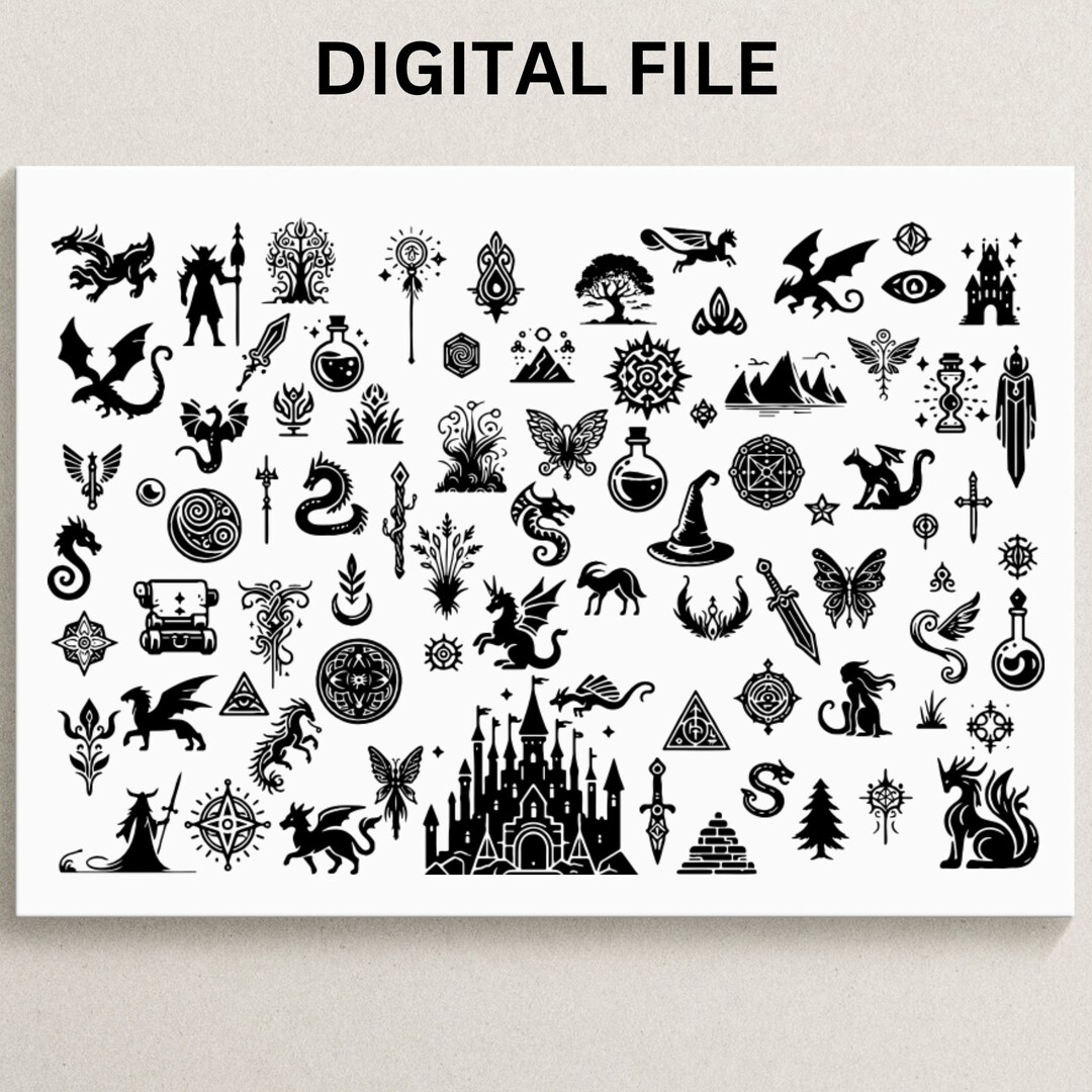 Fantasy & Medieval Accent Pack - Dragons - Marginalia - Hand Drawn ...