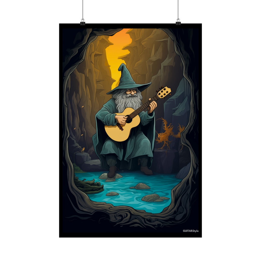 Cartoon Wizard Guitar Poster Digital Download Fantasy Art Music Poster ...