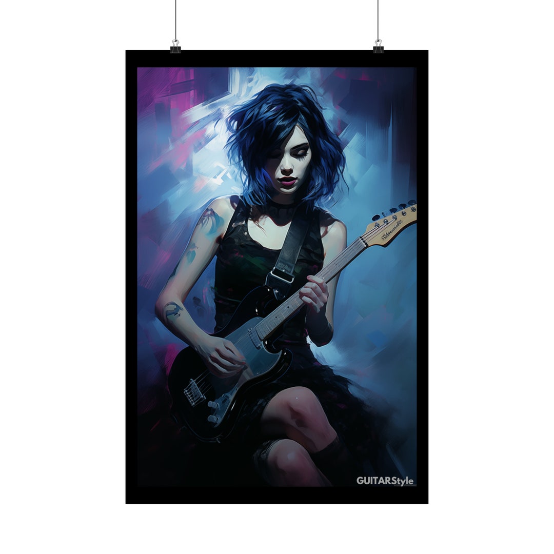 Goth Girl 2 Guitarist Poster, Guitar Art, Musician Poster, Music Lover ...