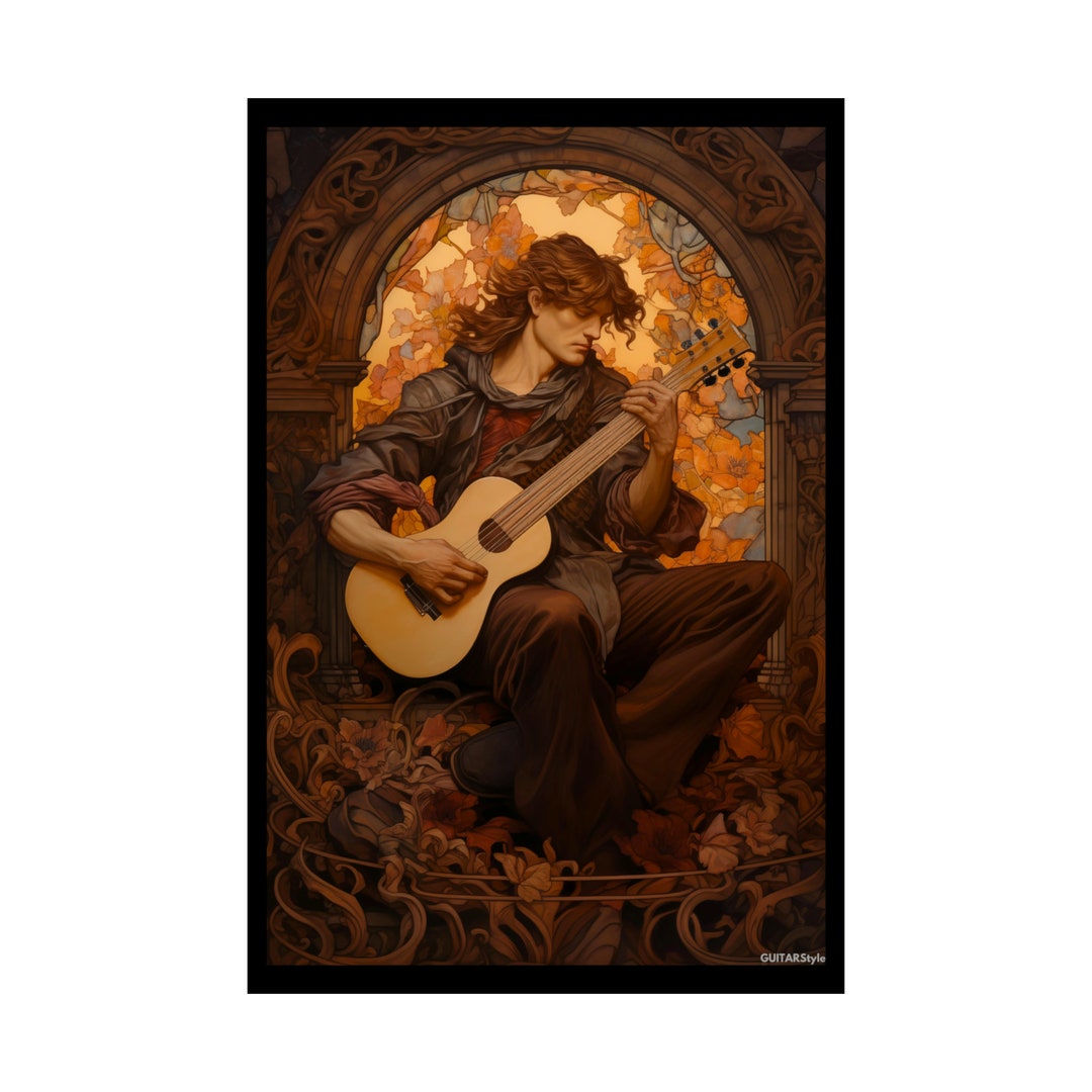 Art Nouveau Guitarist Poster, Guitar Art, Heavy Metal, Musician Poster ...
