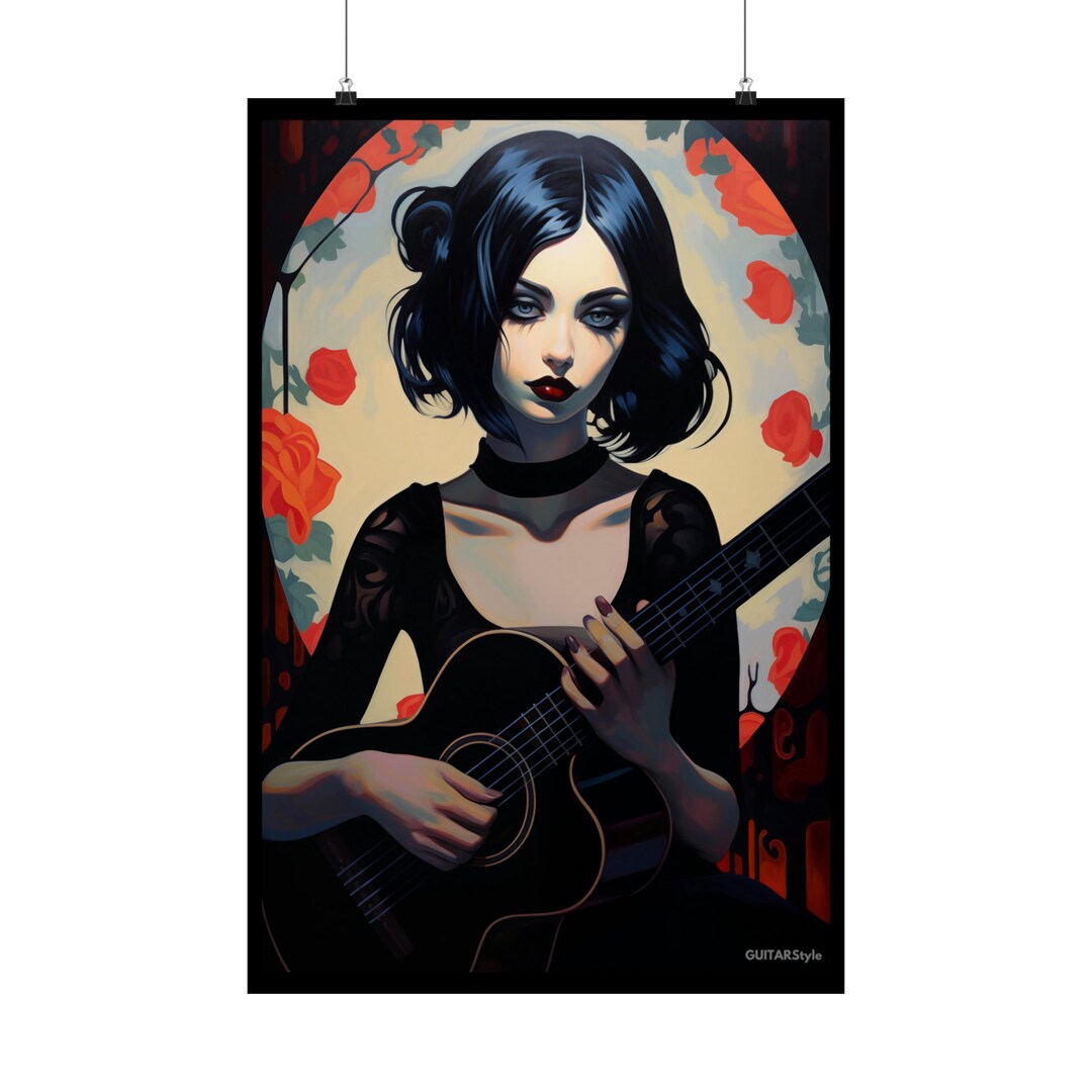 Goth Girl Painting Guitar Poster, Guitar Art, Musician Poster, Music ...