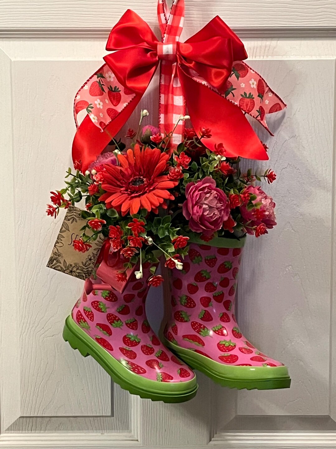Pink Strawberry Rain Boot Wreath - Etsy