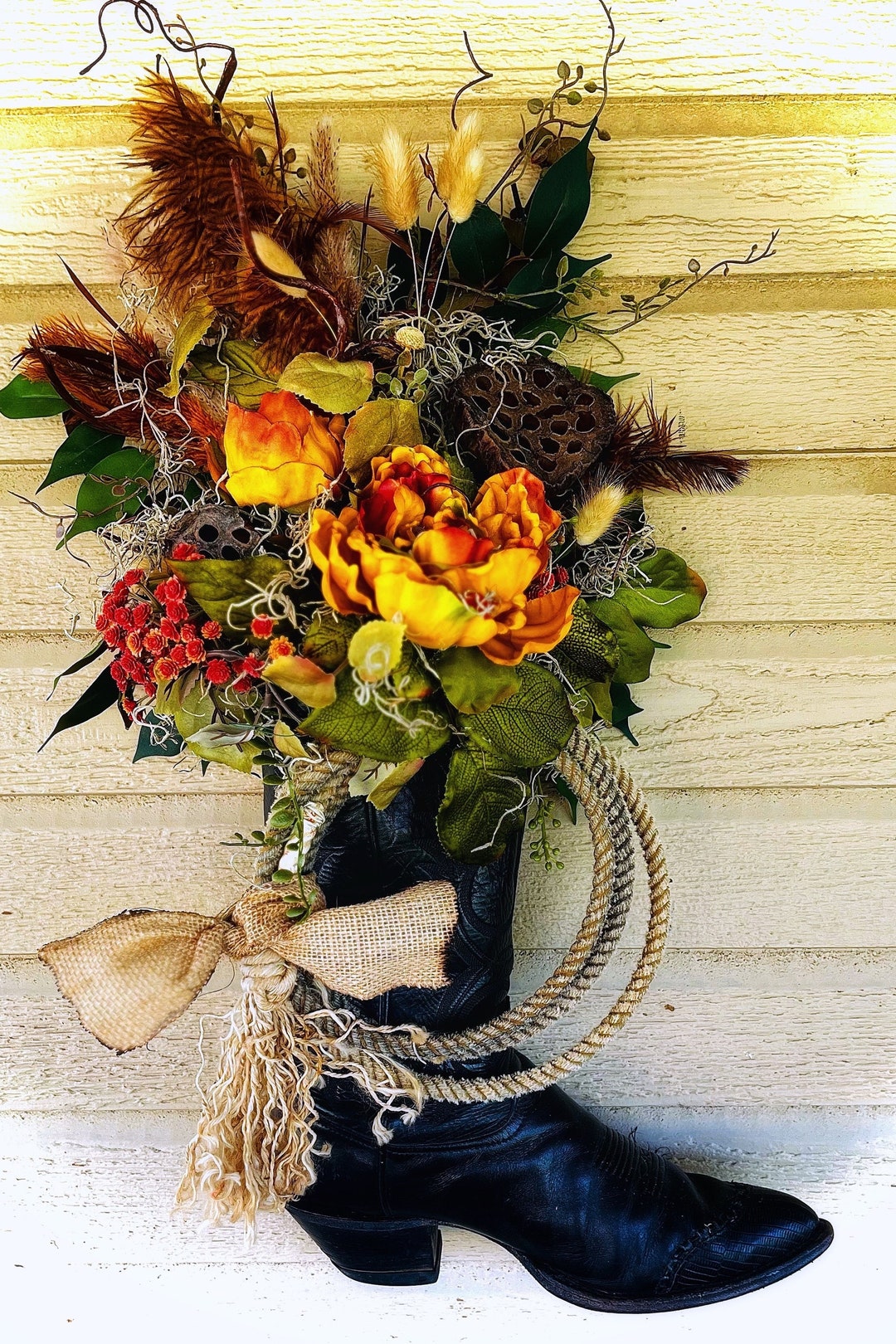 Cowboy Boot Wreath, Country Decor, Rustic Wreath, Mothers Day, Unique ...