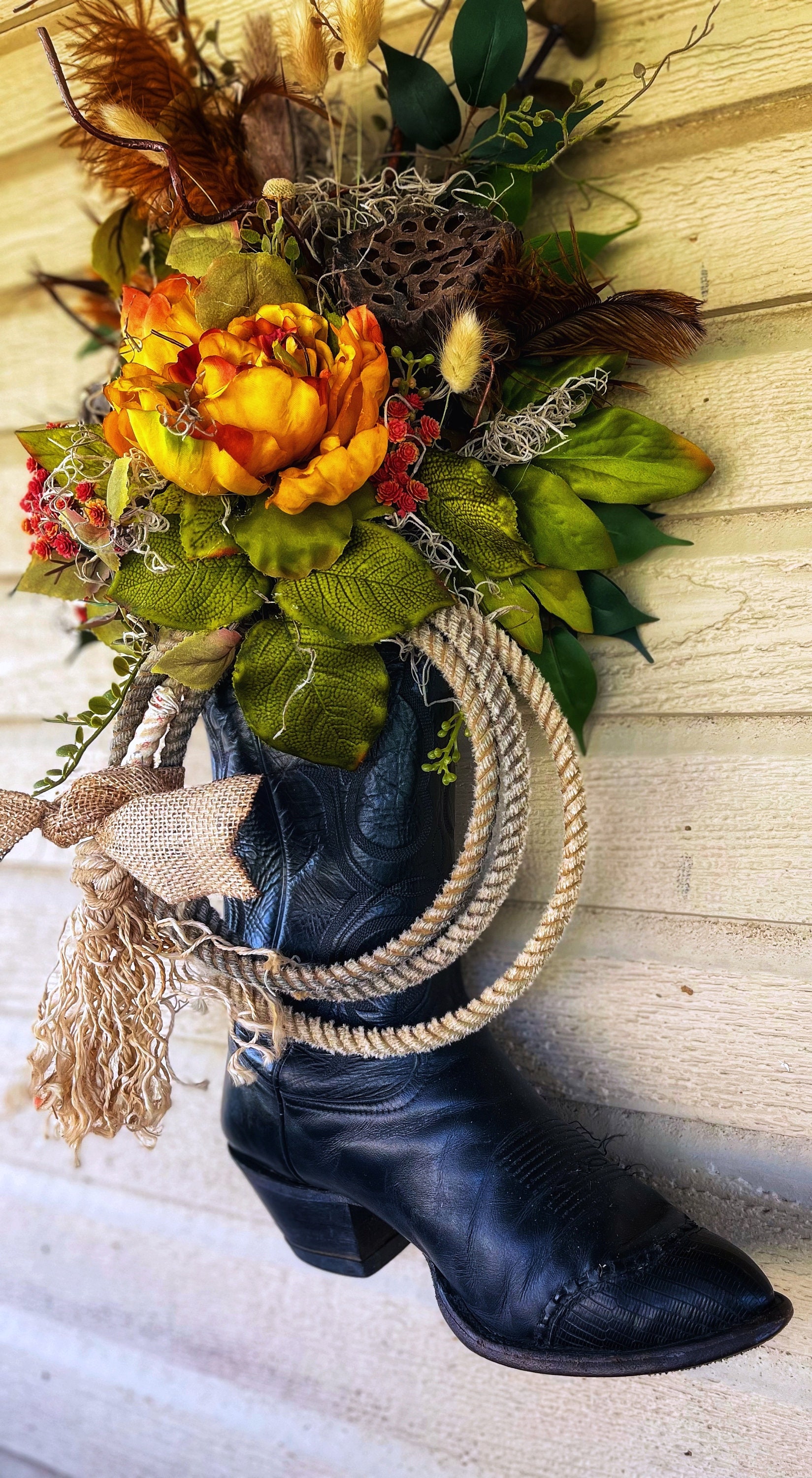 Cowboy Boot Wreath, Country Decor, Rustic Wreath, Old Fashioned Wall ...
