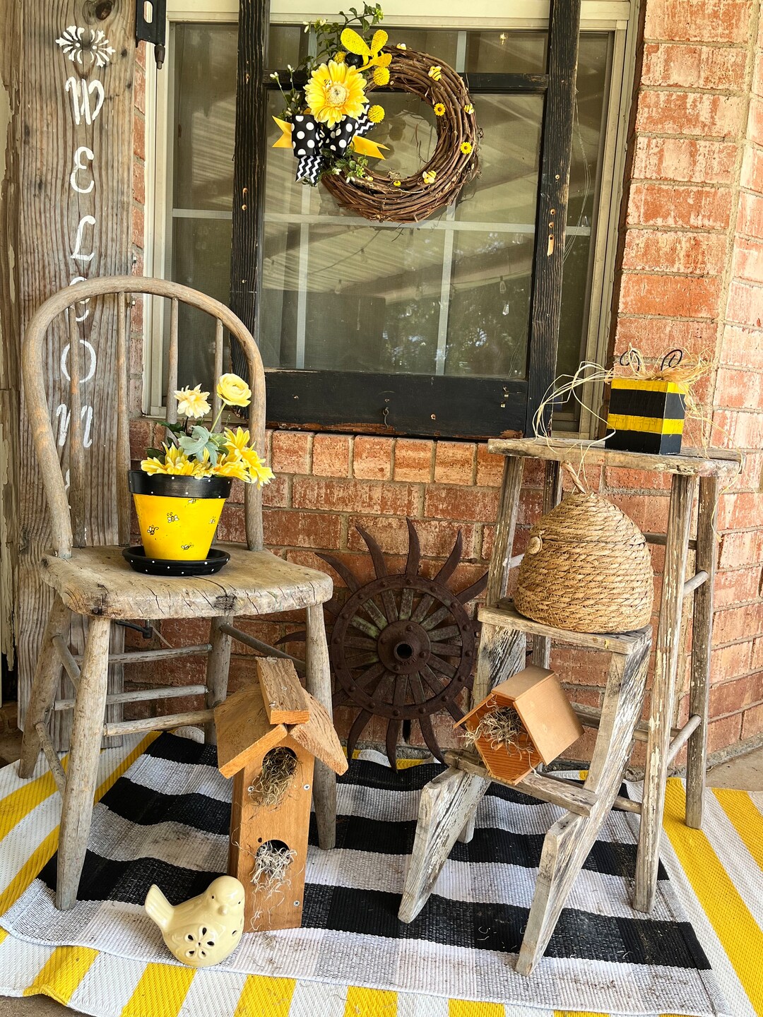 Bee Decor Set, Bumble Bee Collector, Bee Wreath, Bee Flower Pot, Set of ...