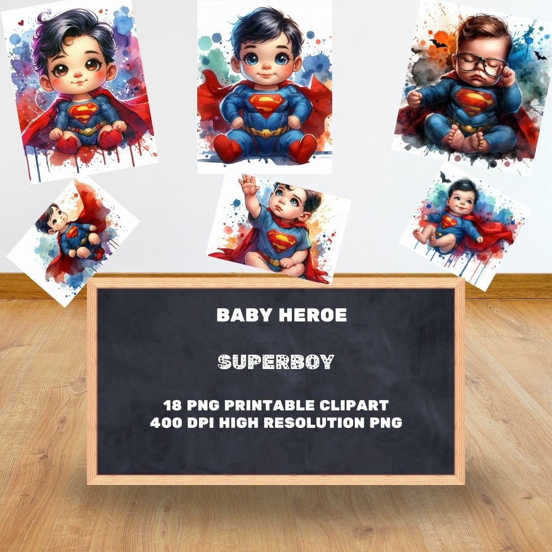 Baby Superboy Superhero High Quality Digital PNG Watercolor Print ...