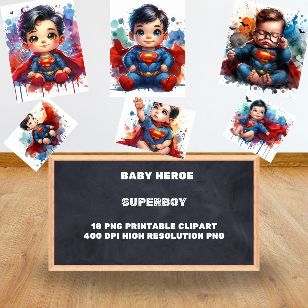 Baby Superboy Superhero High Quality Digital PNG Watercolor Print ...