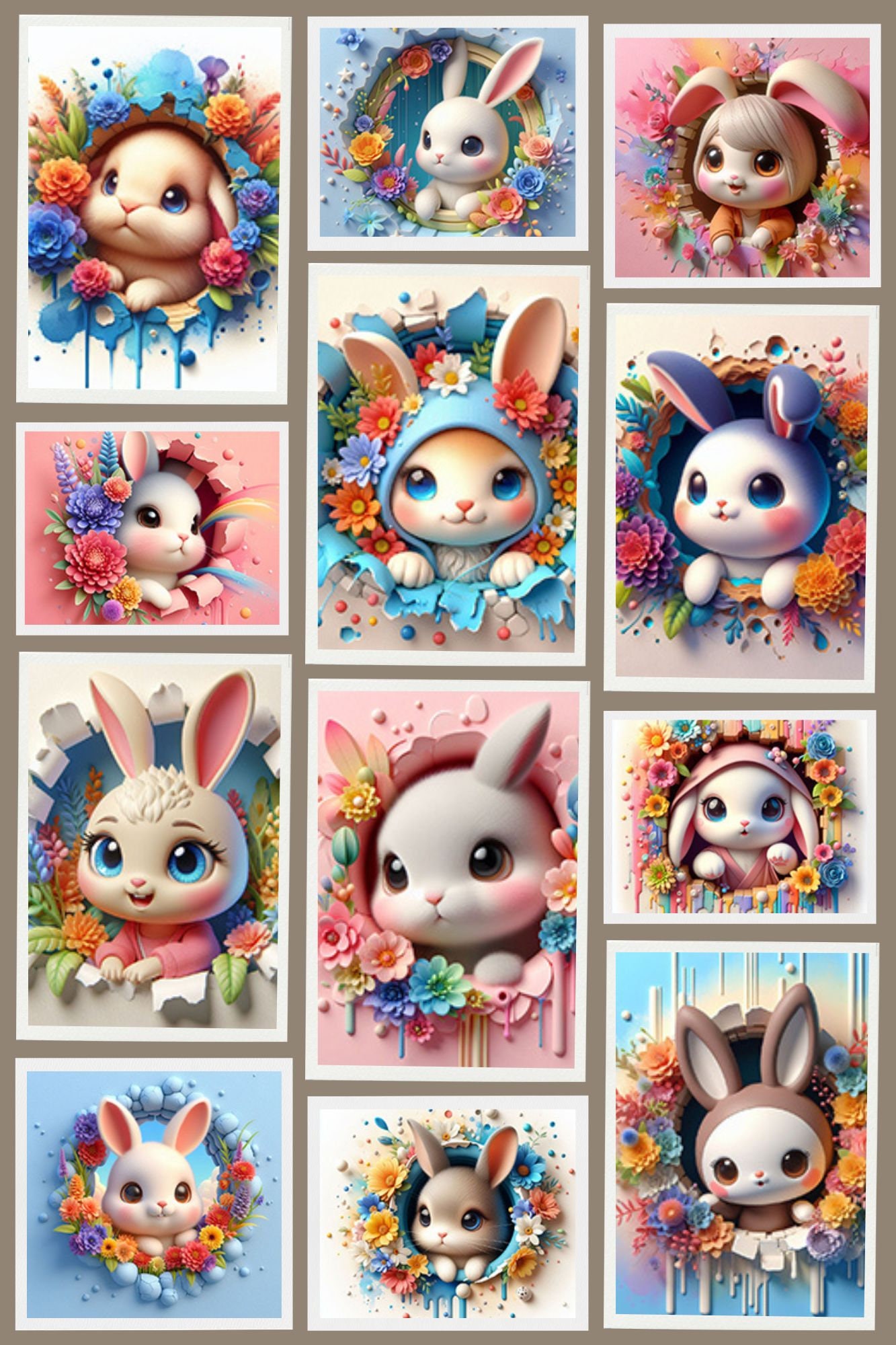 Pack of 40 3D Bunnies Theme Room Décor Bunny Wall Art Colourful Bunny ...